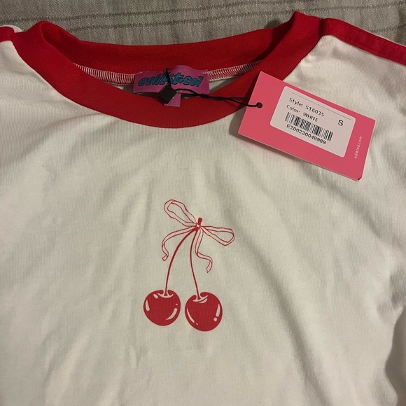Edikted | Tops | Edikted White Long Sleeve With Red Stripes Cherry And ...